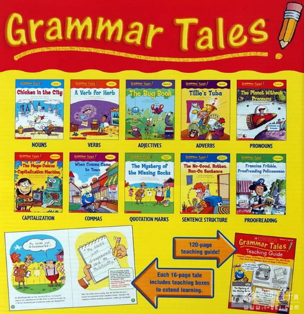 学乐语法练习册：Grammar Tales 语法故事10册电子档pdf+MP3音频+点读包合集下载 - 爱贝亲子网